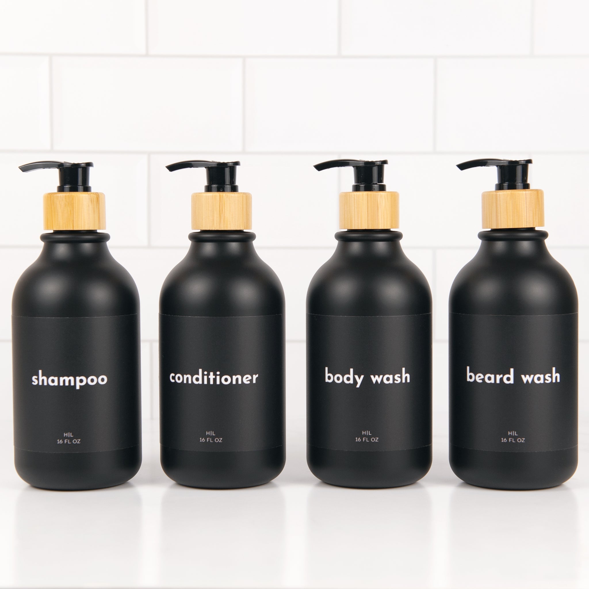 Men's Shower Organization Set - Refillable Bathroom Storage Bottles